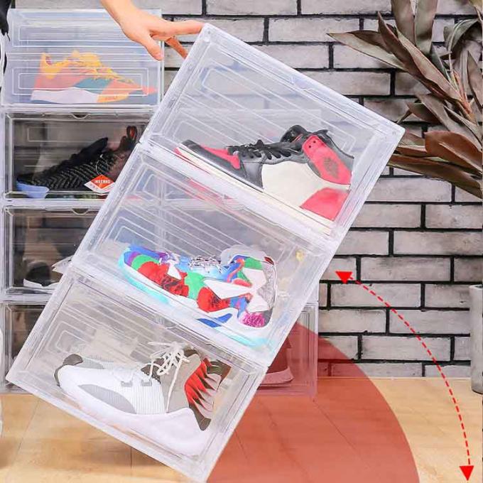 Magnetic Thickened Transparent Shoe Box , Side Open Door Stackable Shoe Bin